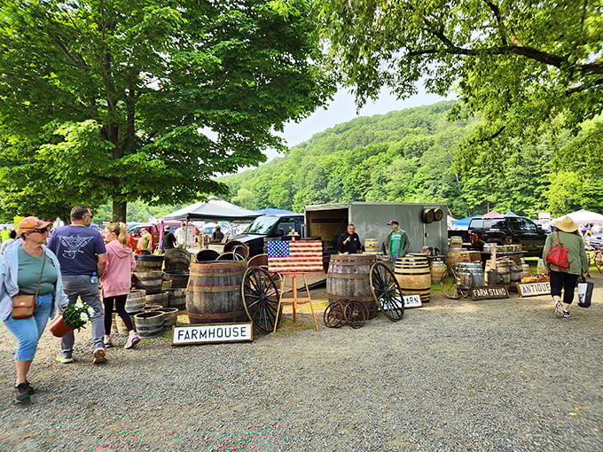 The hills provide the backdrop while farmhouse charm and vintage wagons set the stage for Connecticut's legendary Sunday tradition.