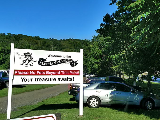 That welcoming sign says it all - your treasure really does await in this legendary flea market.