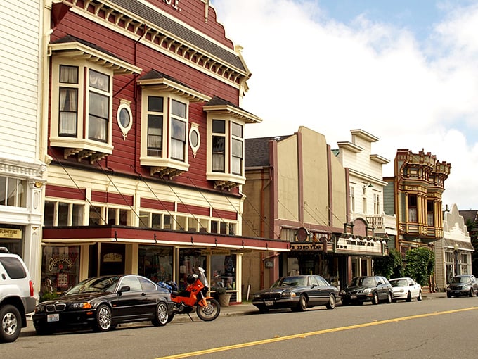 Ferndale's historic downtown looks like it's waiting for a horse and buggy. The red building practically winks at you as you stroll by.