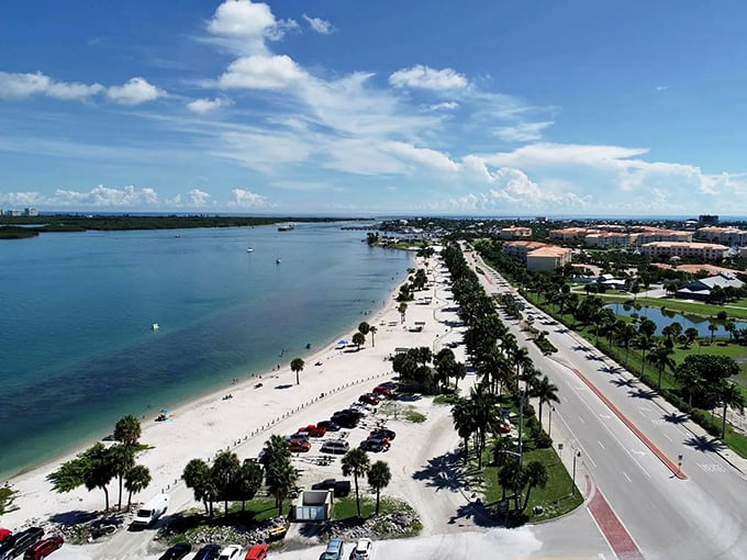 This bird's-eye view shows why locals call it paradise – water, beaches, and room to breathe without breaking the bank.