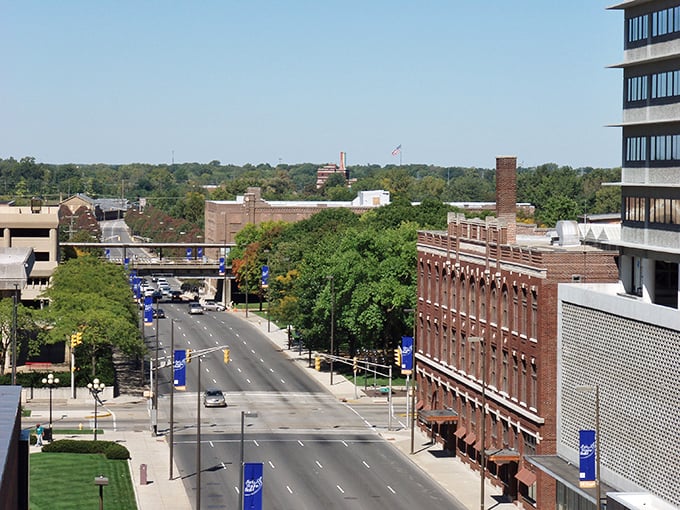 Tree-lined streets stretch toward the horizon, proving that urban planning can still have a heart and soul.
