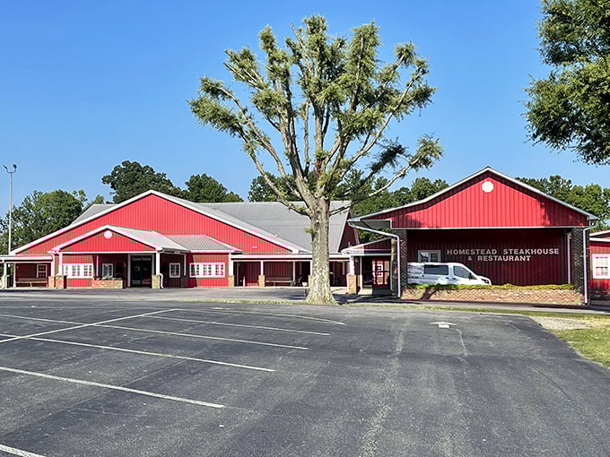 This bright red steakhouse might be easy to spot, but the flavors inside are the real attention-grabbers.