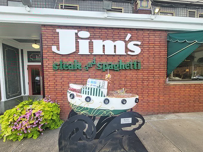 That little boat outside Jim's isn't just decoration—it's a landmark! "Meet me by the boat" is Huntington shorthand for "Let's eat something amazing."