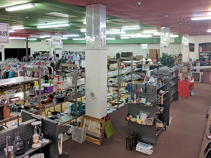 Organized chaos at its finest! Nearly New Shop's interior is a masterclass in thrift store merchandising.