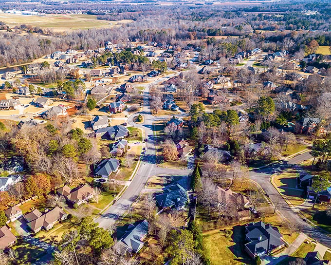 From this bird's eye view, Owens Cross Roads looks like a Norman Rockwell painting with modern mortgage rates even retirees can afford.