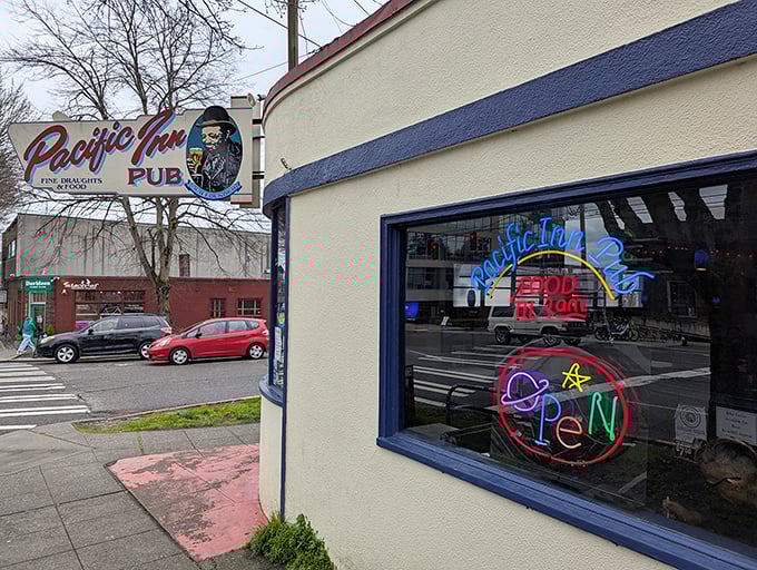 Those neon signs beckon like lighthouse beacons, promising comfort food that warms the soul completely.