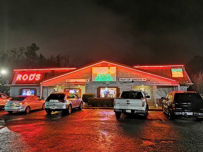 Rod's Pizza Cellar glows like a beacon for hungry souls seeking authentic comfort food.