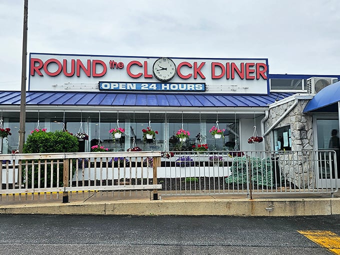 Those hanging flower baskets add a touch of charm to Round the Clock's no-nonsense exterior. Diners should feed the soul as well as the stomach!