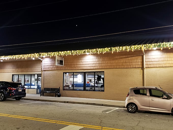 Holiday lights add a twinkle to South Cobb Diner's humble facade—like a beacon for comfort food pilgrims.