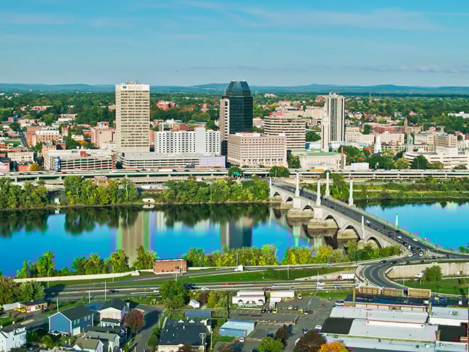 The Memorial Bridge connects Springfield's past and future in one graceful concrete embrace.
