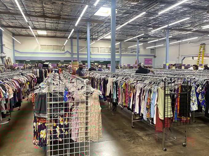 Inside St. Vincent's, racks of clothing stretch toward the horizon. This isn't shopping—it's an expedition with wallet-friendly souvenirs.