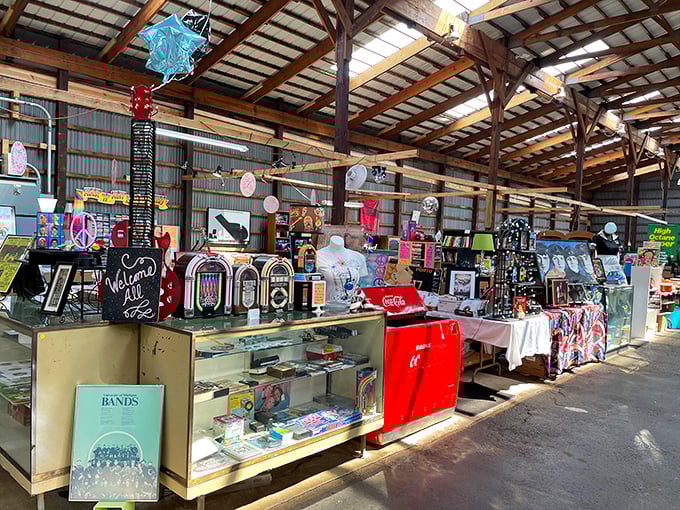 Inside this converted barn, organized chaos reigns supreme as vendors create their own little kingdoms of collectibles.