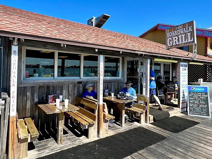 Wooden benches with million-dollar views—the perfect setting for lobster that tastes like it jumped straight from the ocean to your plate.
