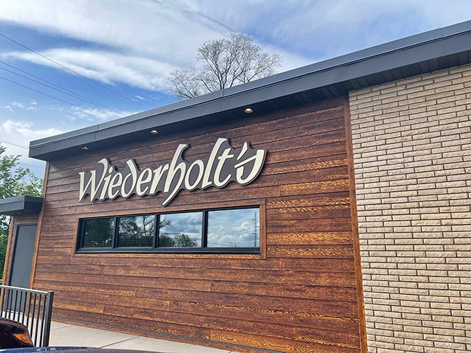 The perfect blend of brick and wood – like Wiederholt's steaks, this exterior has stood the test of time for good reason.