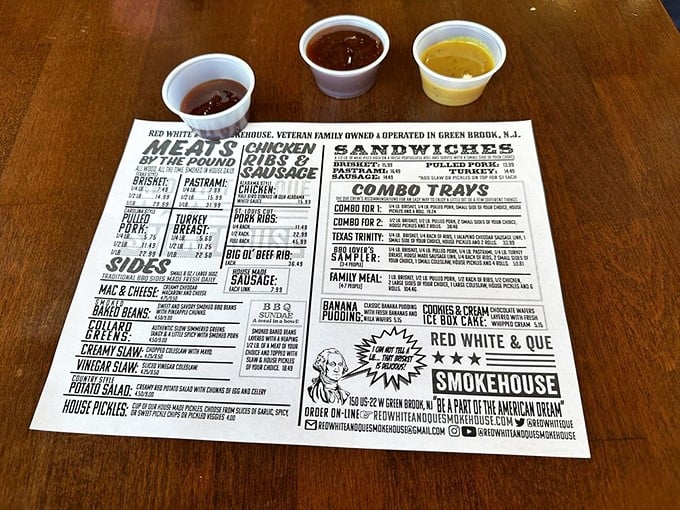 A menu that gets straight to the point – meat by the pound, classic sides, and combos that'll make you want to unbutton your pants before you even start.