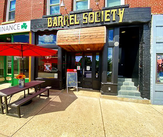 Barrel Society brings craft beer culture to small-town Illinois with a façade that perfectly balances rustic charm and modern cool – like your coolest uncle's garage band.