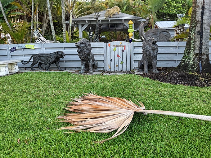 Even the yard art has personality on AMI. These guardian lions protect what's surely the island's most whimsical garden gate.