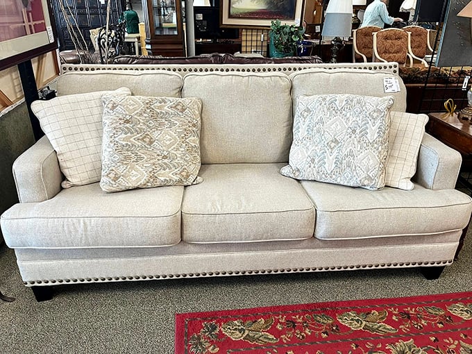 This cream-colored sofa hasn't just been gently used—it looks like it's been gently admired from across the room.