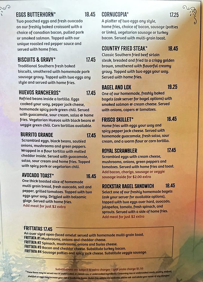 The menu reads like a love letter to breakfast classics, each description making your stomach growl louder than a bear waking from hibernation.
