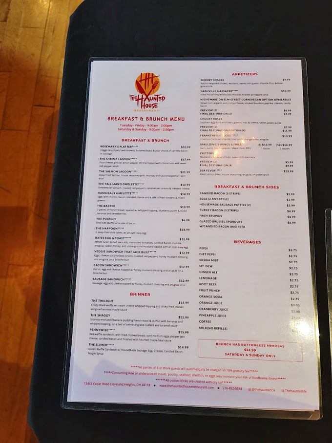 The menu reads like horror's greatest hits—each cleverly named dish promising flavors that will haunt your taste buds in the best possible way.