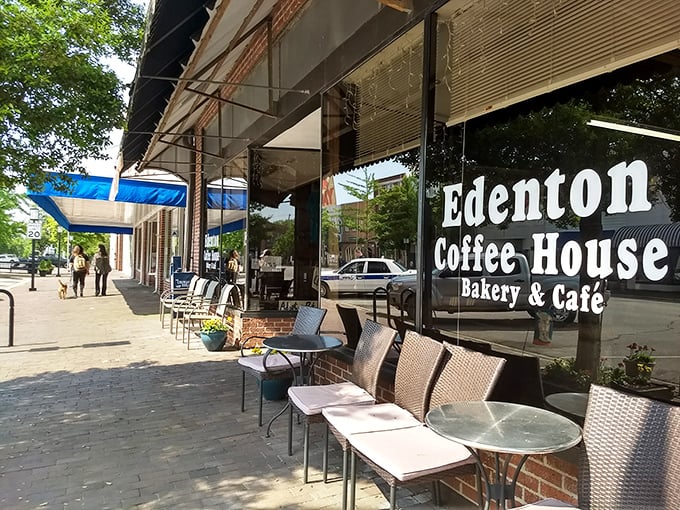 Edenton Coffee House beckons with the promise of caffeine, carbs, and conversation—the holy trinity of small-town charm.