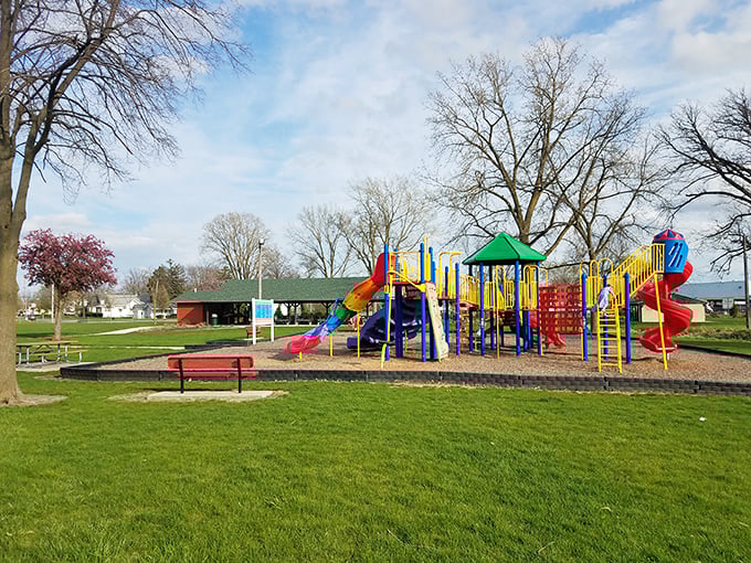 Stadium Park's playground is where local kids burn off energy while parents pretend they're not exhausted just watching. The vibrant equipment pops against Ohio's blue skies.
