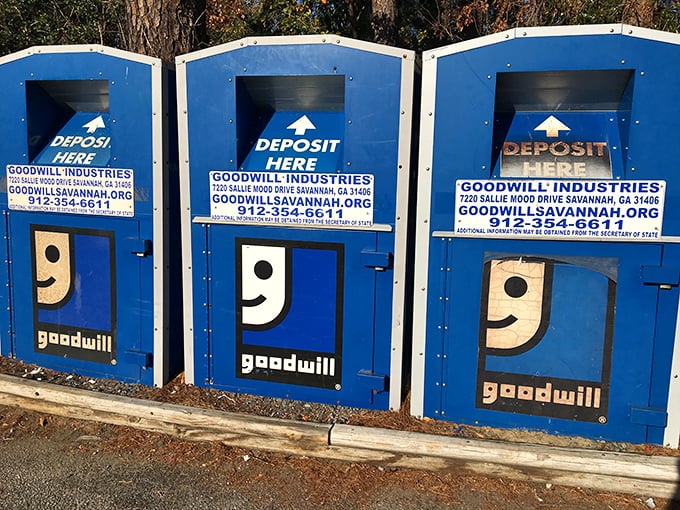 These cheerful blue donation boxes are the first step in the journey—where yesterday's belongings begin their second-chance adventure.