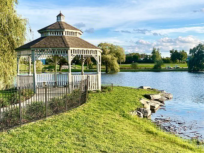 This gazebo at Eldridge Park isn't just picturesque—it's where locals gather for free concerts while Manhattan residents pay $200 for similar views.