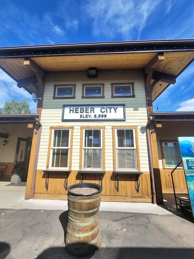 The Heber City station sign announces your elevation and your imminent departure from the 21st century's digital chaos.
