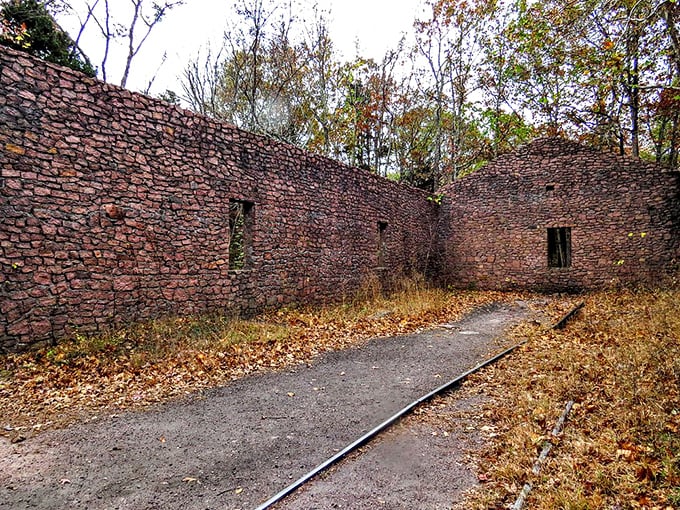 History whispers through these stone walls – remnants of the park's quarrying past when Missouri granite traveled to buildings nationwide.