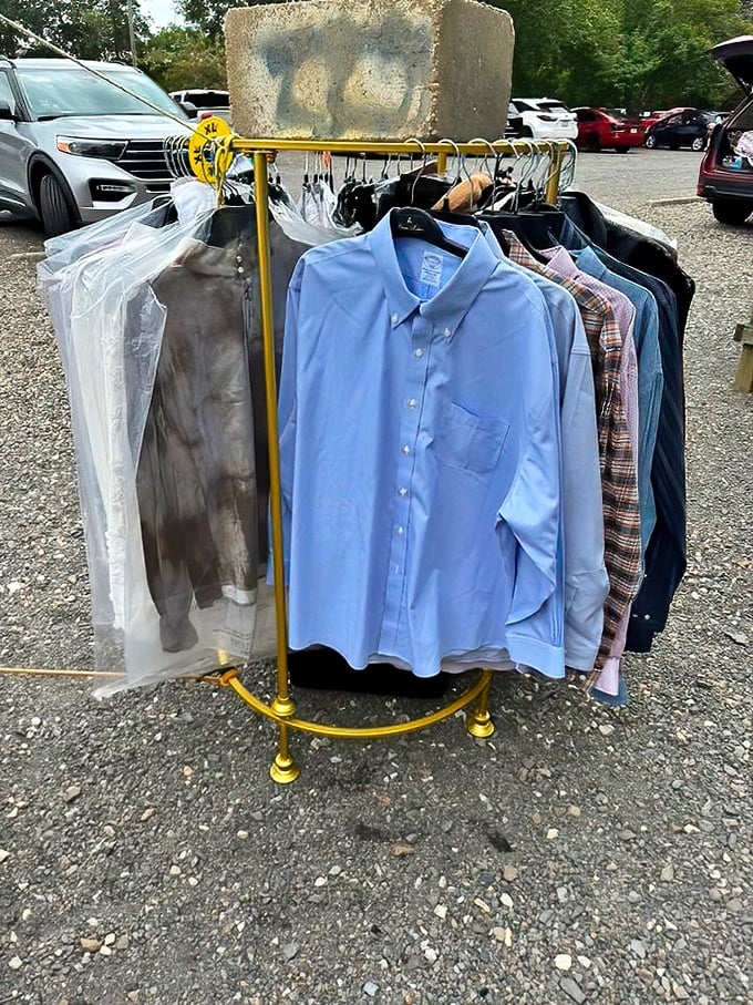 Not just secondhand clothes—secondhand possibilities. That blue Oxford might just be your next lucky interview shirt.