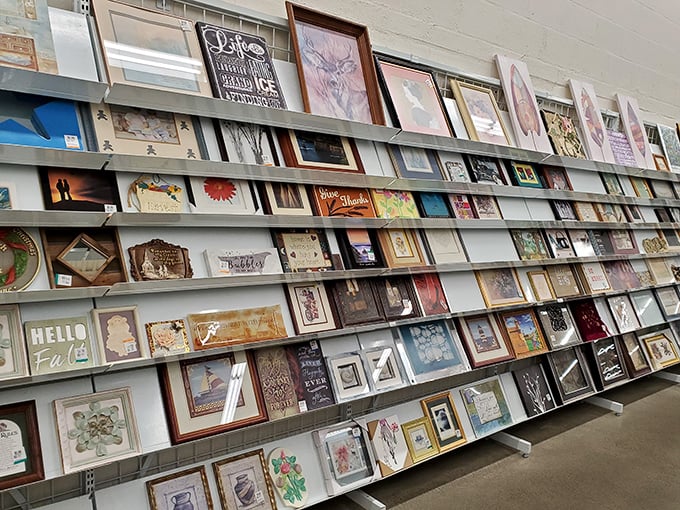 Wall art galore! From kitschy inspirational quotes to forgotten masterpieces, someone's decluttered wall décor awaits its second chance to shine.