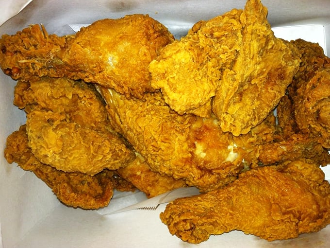 Golden armor protecting juicy treasure—this is fried chicken that understands its assignment and executes it with MBA-level precision.