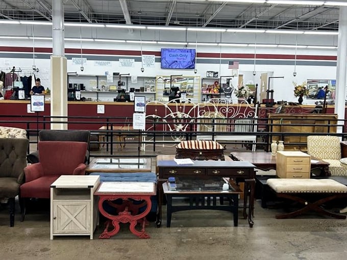 The furniture department resembles a living room time machine, with decades of design sensibilities displayed side by side.