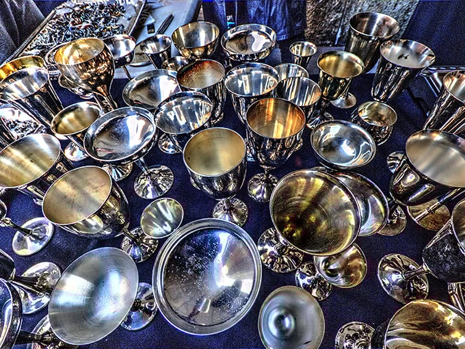 Silver treasures catch the light like liquid metal. These vintage goblets aren't just vessels for drinks—they're time machines to more elegant eras.
