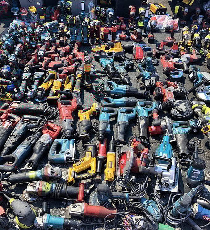 This rainbow of power tools looks like a hardware store had the best day ever and decided to throw a party.