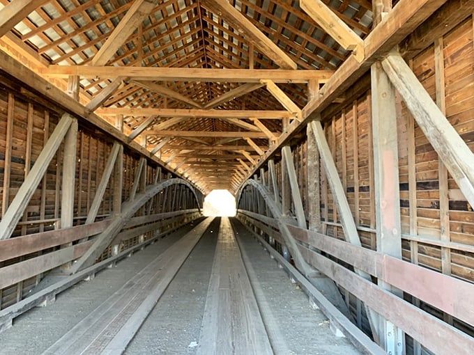 Step inside and look up—this isn't just carpentry, it's wooden architecture poetry. Each beam placed with precision that would make modern engineers weep.