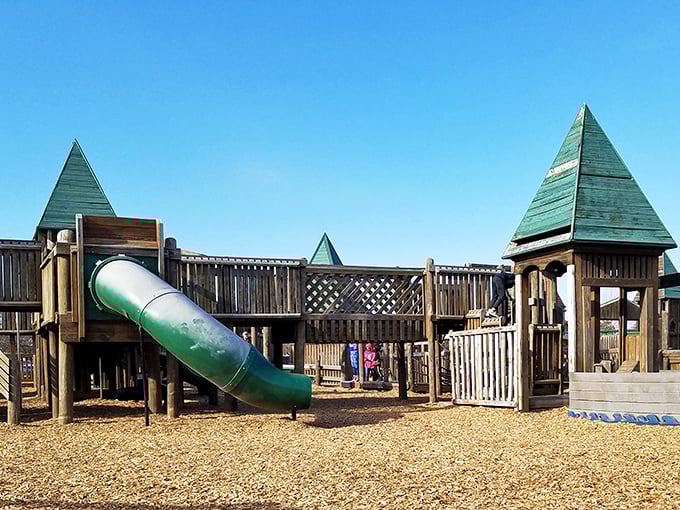 Who says playgrounds are just for kids? This wooden wonderland might tempt even the most dignified retiree to take a slide for old time's sake.