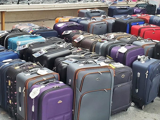 A rainbow of luggage ready for your next adventure—or to store all the other treasures you'll inevitably find during your swap meet expedition.
