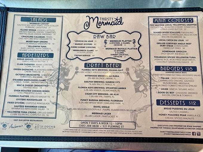 This isn't just a menu—it's a maritime treasure map. X marks the spot where your taste buds will thank you profusely.