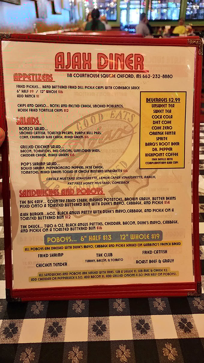 The menu reads like a love letter to Southern cuisine – each item promising the kind of satisfaction that makes you want to hug the chef.