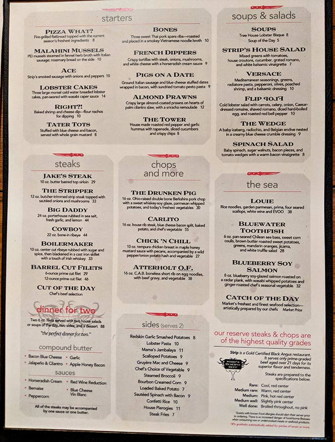 The menu reads like a carnivore's dream journal—from "The Stripper" to "Big Daddy," each cut promises its own unique pleasure.