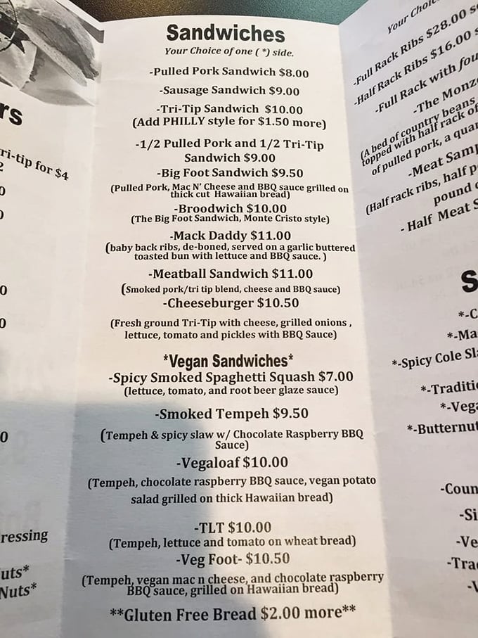 The menu reads like a love letter to smoked meat, with a surprising plot twist—an entire vegan section that doesn't feel like an afterthought.