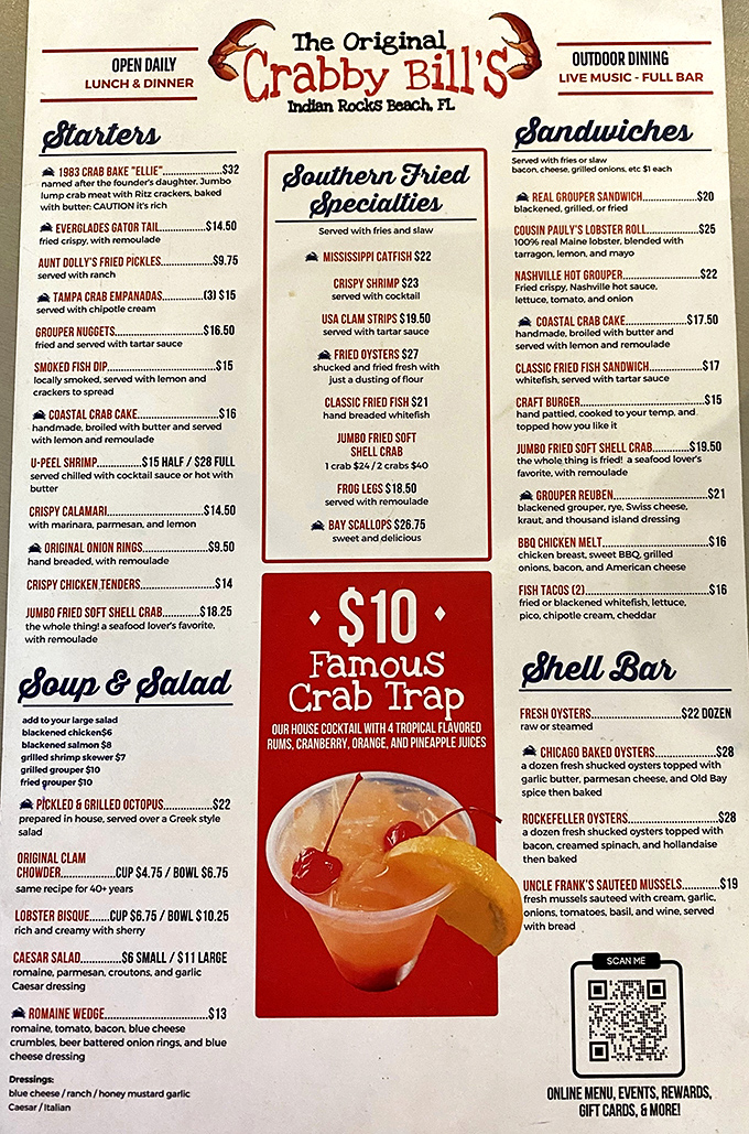 This menu isn't just a list—it's a maritime treasure map where X marks the spot for your next unforgettable meal.
