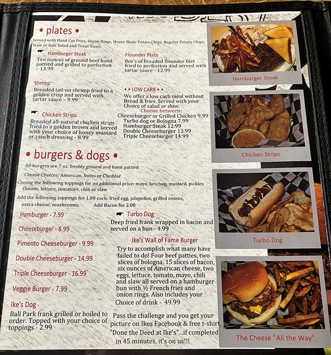 This isn't just a menu – it's a roadmap to glory, featuring the legendary Wall of Fame Burger that laughs at mere mortals.