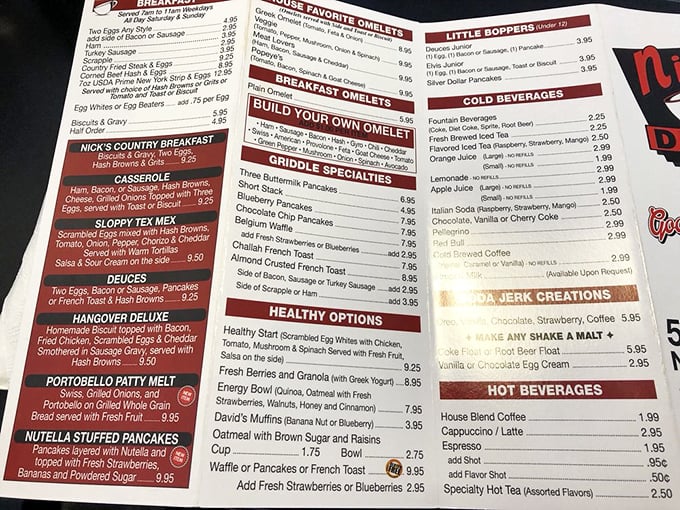 The menu at Nick's reads like a greatest hits album of American comfort food. No pretentious small plates here—just big flavors and bigger portions.