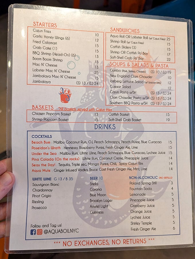 This menu isn't just a list of dishes—it's a treasure map to seafood nirvana, with each item promising a different delicious adventure.