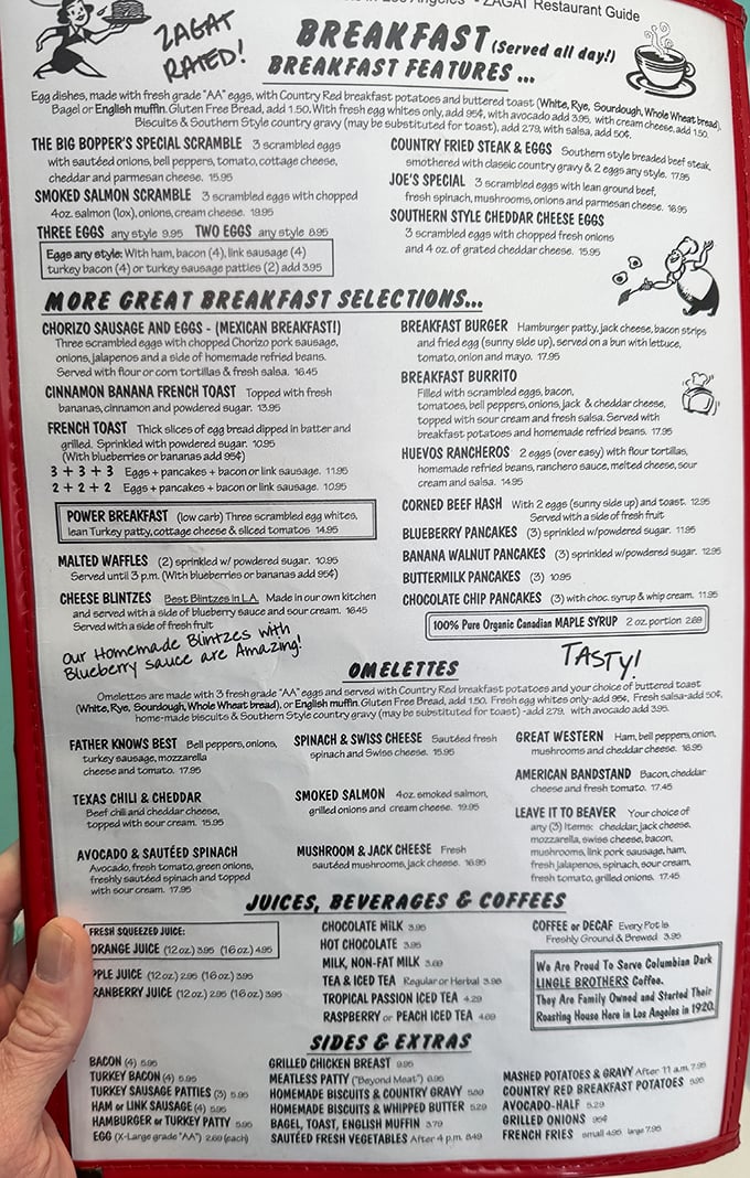 The menu reads like a love letter to American comfort food. Breakfast all day? That's not just hospitality – that's civilization at its finest.