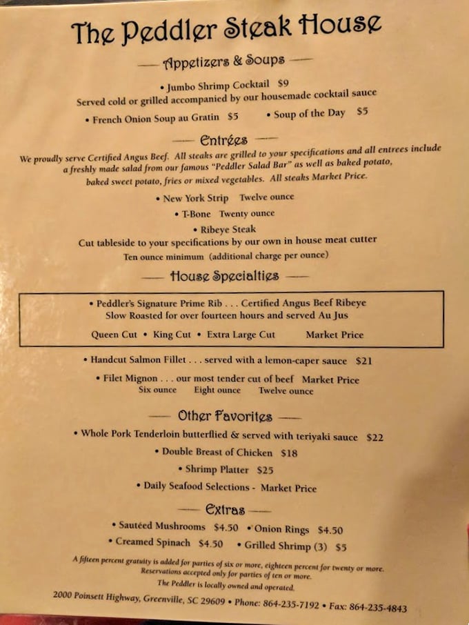 The menu reads like a love letter to carnivores—that boxed prime rib description isn't just highlighted, it's practically winking at you.