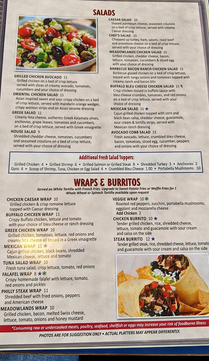 The menu at Meadowlands is like a novel-length epic—veterans know to flip directly to their favorites while newcomers need a sherpa.